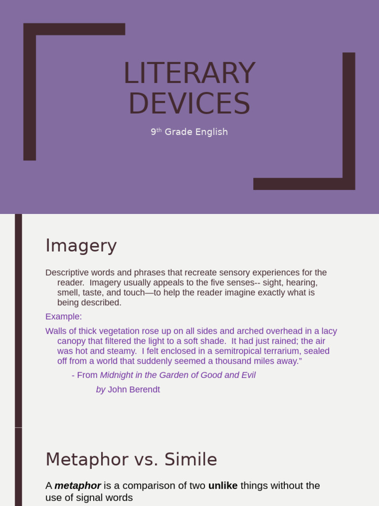 Literary Devices for 9th Grade English | PDF | Metaphor