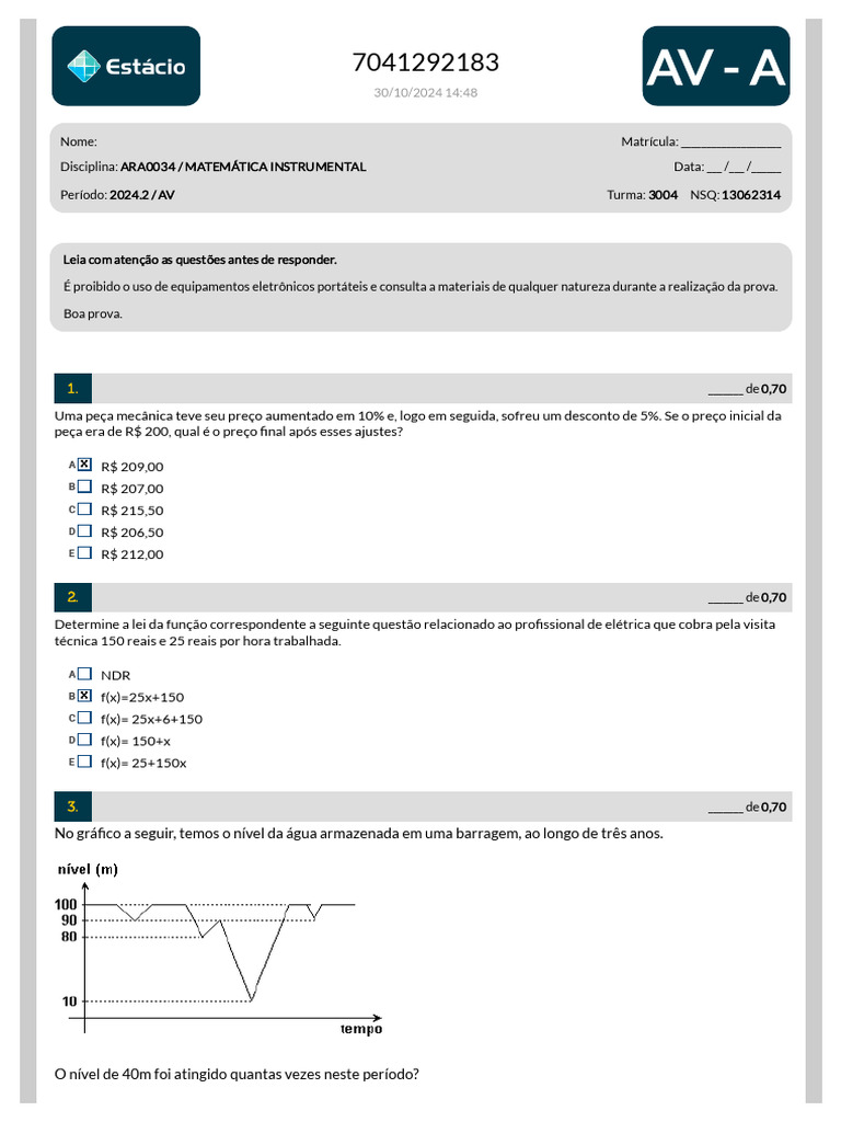 AV_Matem_tica_Instumental_SEMI_GABARITO | PDF