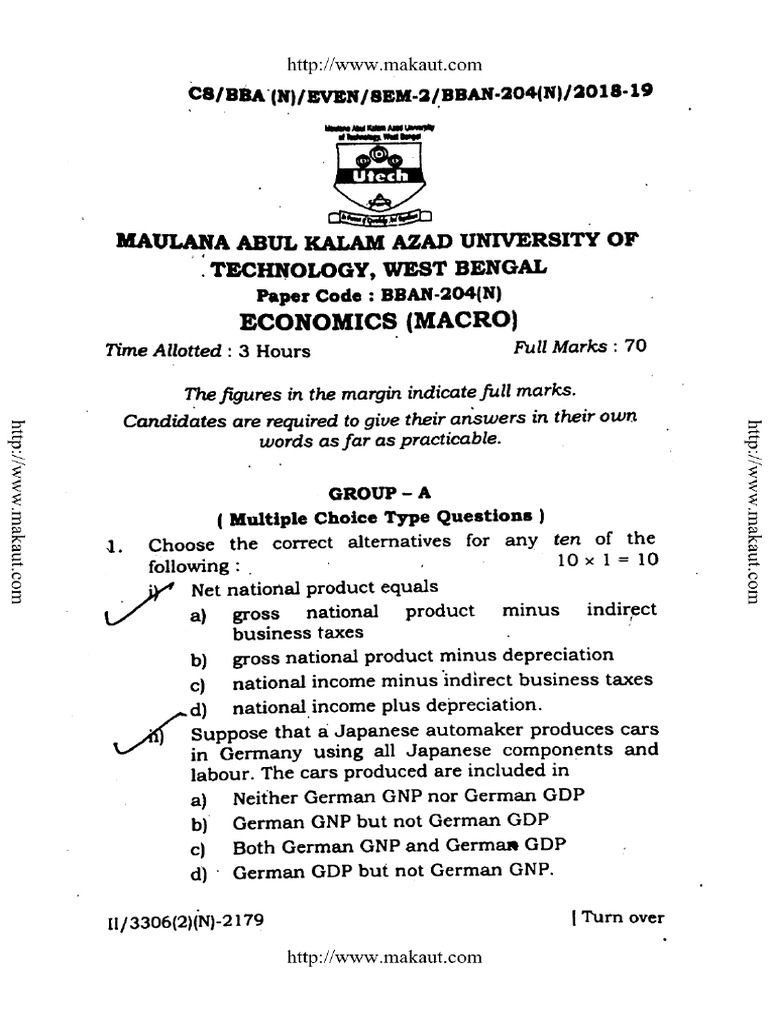 Bba 2 Sem Economics Macro Bban 204n 2019 | PDF