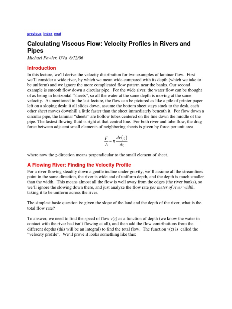 Calculating Viscous Flow: Velocity Profiles in Rivers and Pipes | PDF | Fluid Dynamics | Drag ...
