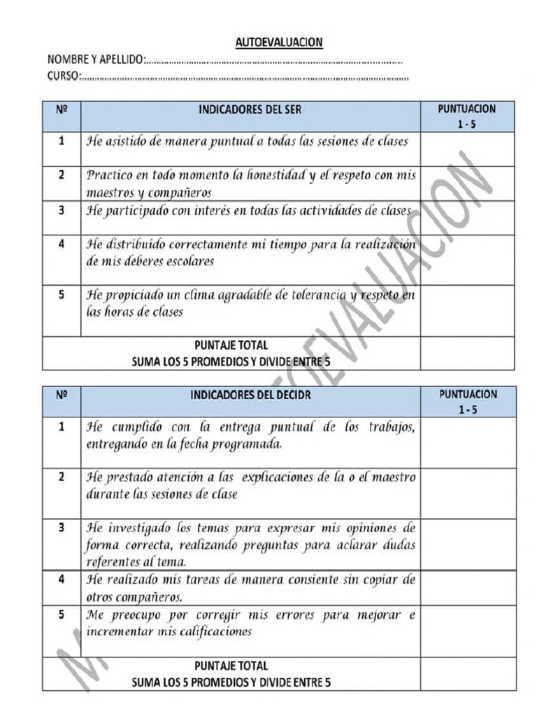 Autoevaluacion | PDF