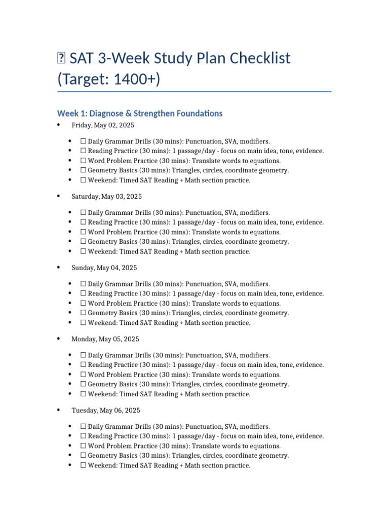 SAT 3 Week Plan and Cheat Sheet | PDF | Verb | Grammatical Number