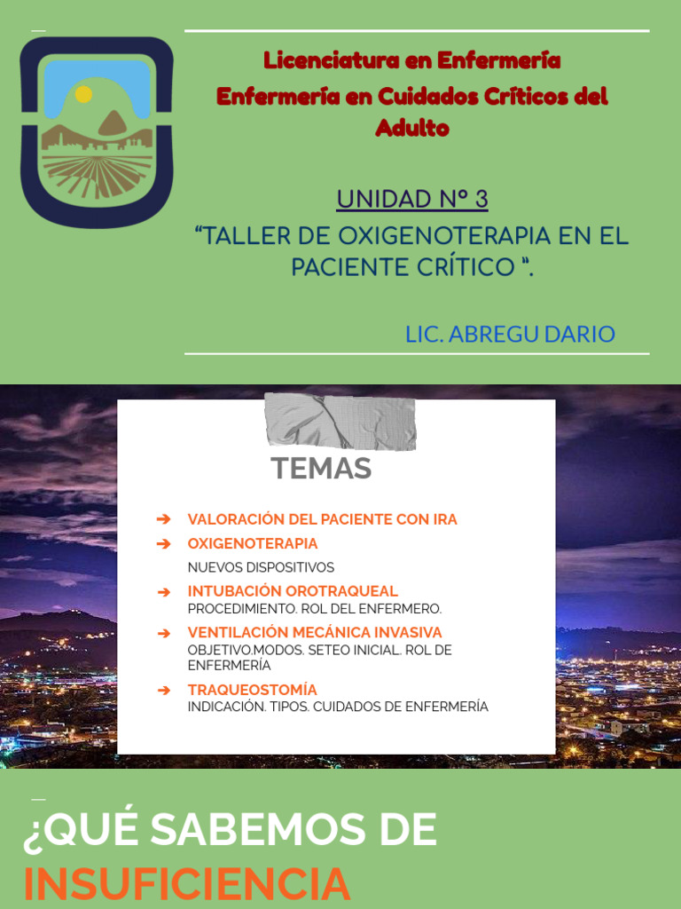 Taller Oxigenoterapia. Unidad 3. Lic. Abregu | PDF | Neumología | Medicina