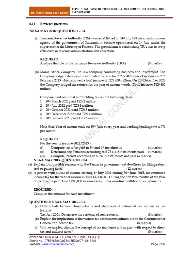 Tax Administration and Assesment Review Questions Handout (New) | PDF | Taxes | Public Finance