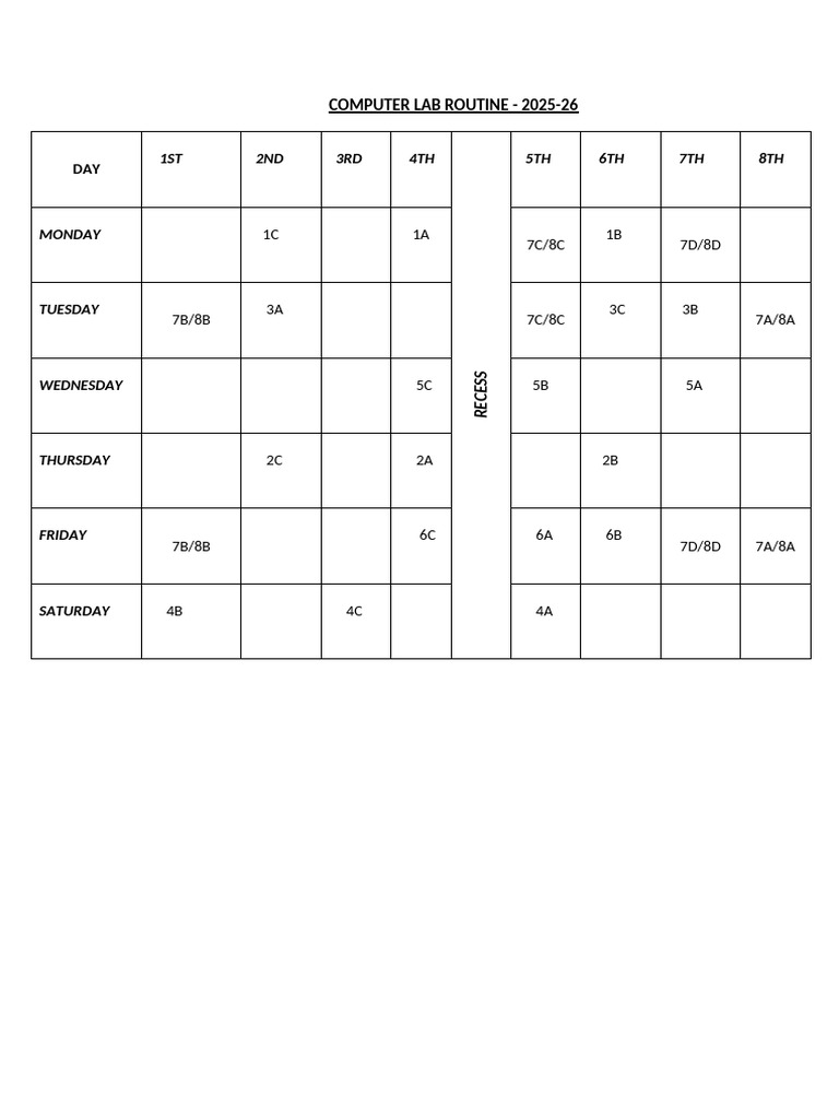 Lab Routine 2025-26 | PDF