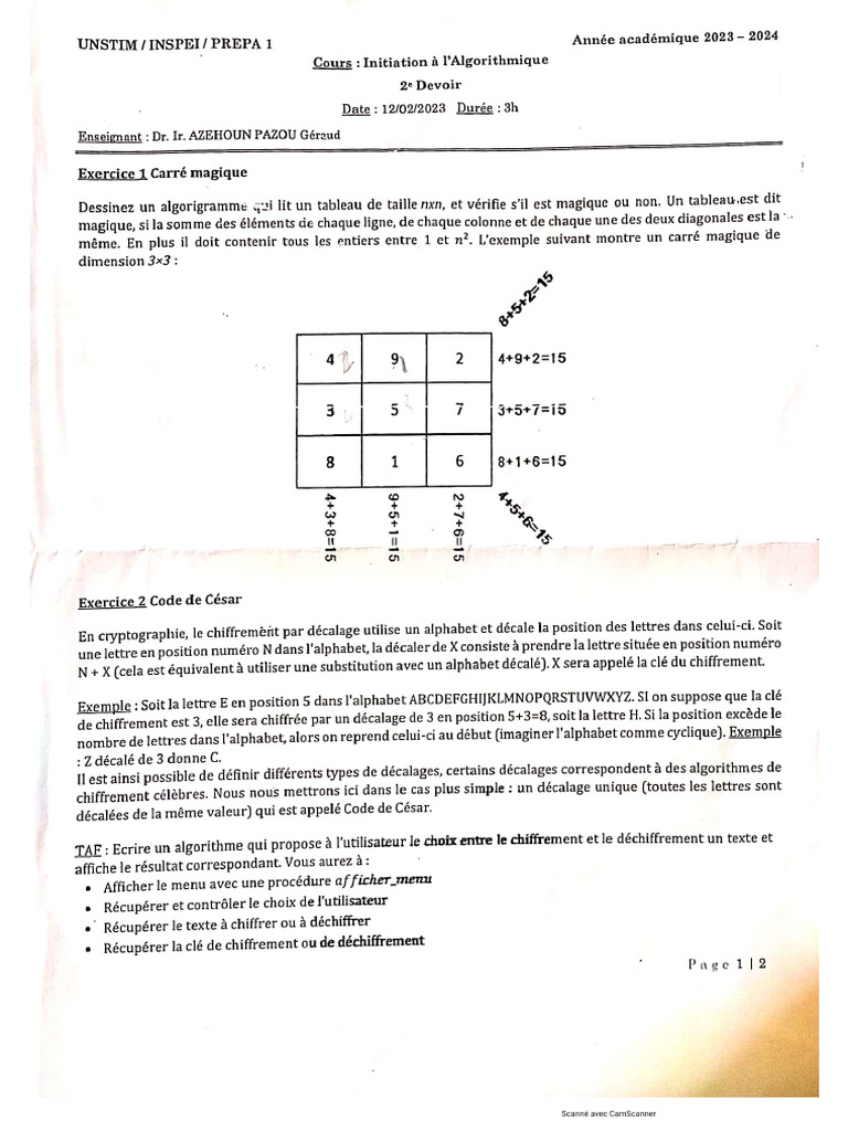 Algo 2 Exercice | PDF
