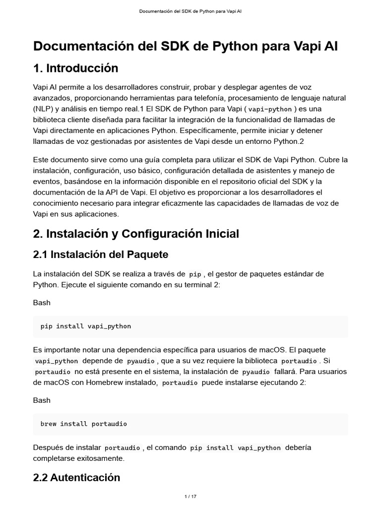 Documentación Del Sdk De Python Para Vapi Ai Pdf Python Lenguaje 3696