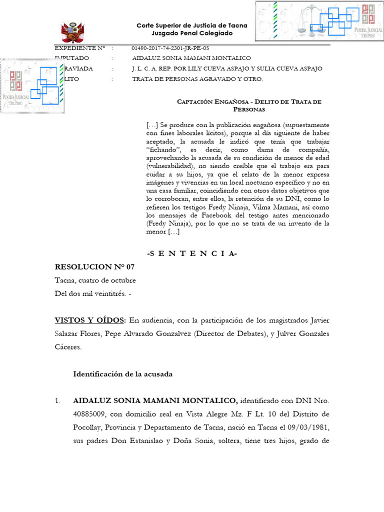 Resolucion - SIETE - 2023-10-06 17 - 01 - 39.521 | PDF | Trata de personas | Intención (Derecho ...