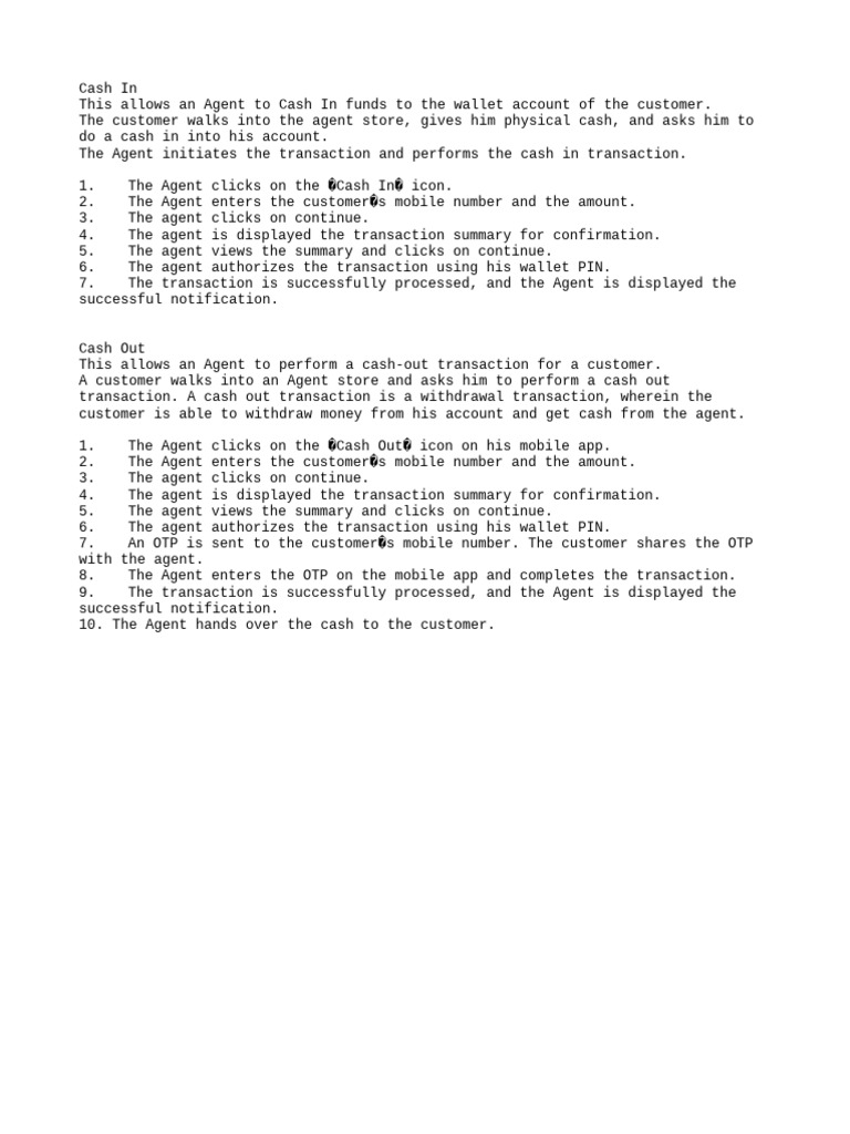 Agent Cash In and Cash Out Process | PDF