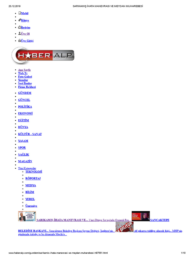 Sarikamiş İhata Manevrasi Ve Meydan Muharebesi̇ Haberalp | PDF