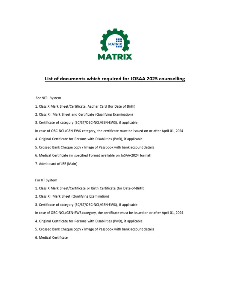Jossa Counsling Documents Required | PDF