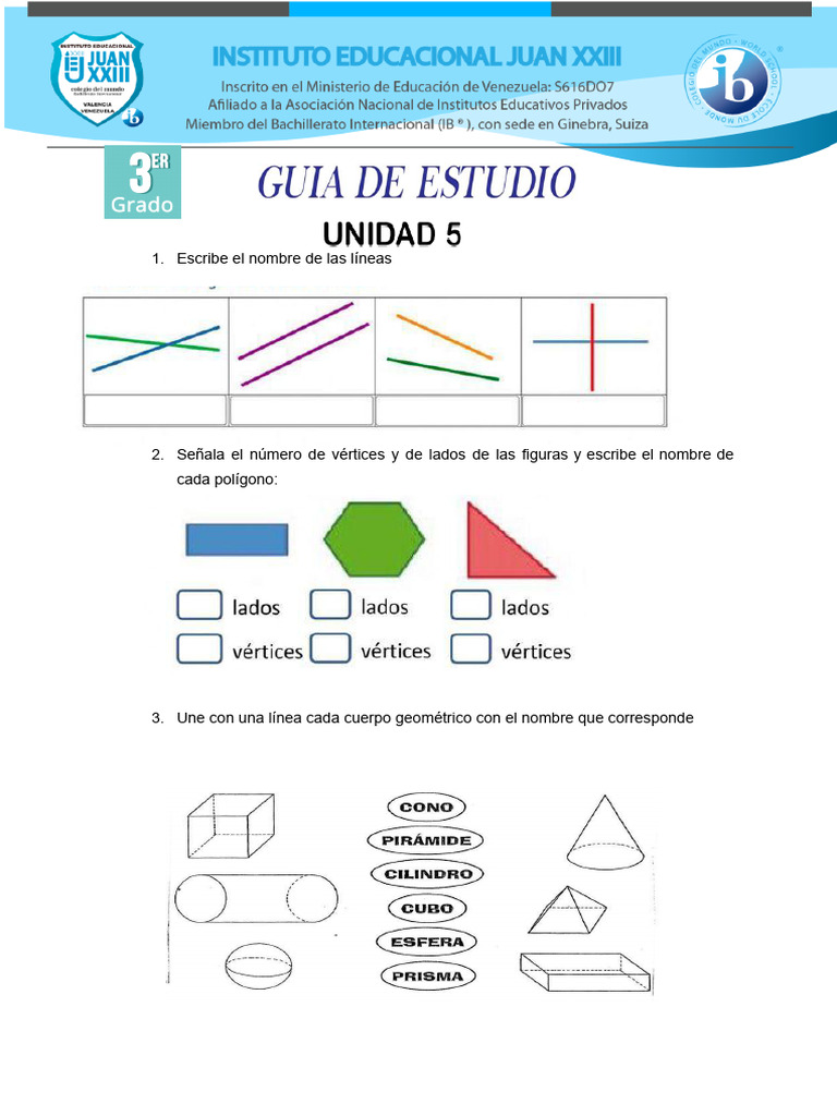 Guía 3er Grado MATEMATICA U5docx | PDF