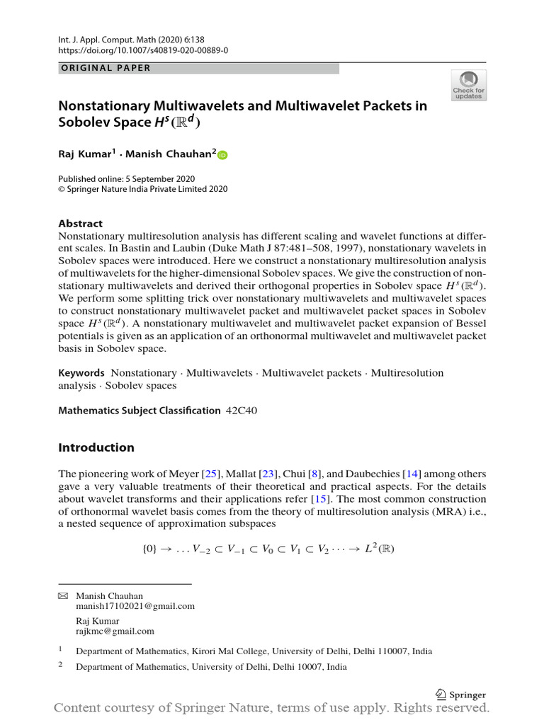 Nonstationary Multiwavelets and Multiwavelet Packe | PDF | Wavelet | Mathematical Physics