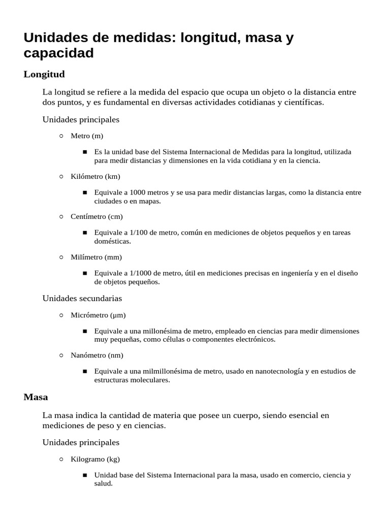 Unidades de medida: longitud, masa y capacidad | PDF | Litro | Volumen