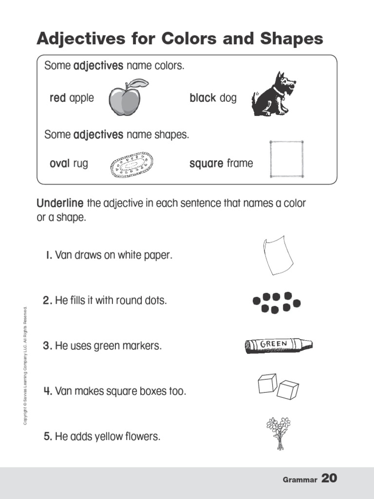 Grammar 20 Adjectives For Colors and Shapes | PDF