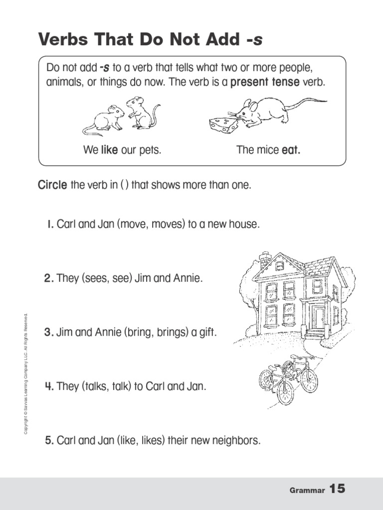 Grammar 15 Verbs That Do Not Add - S | PDF
