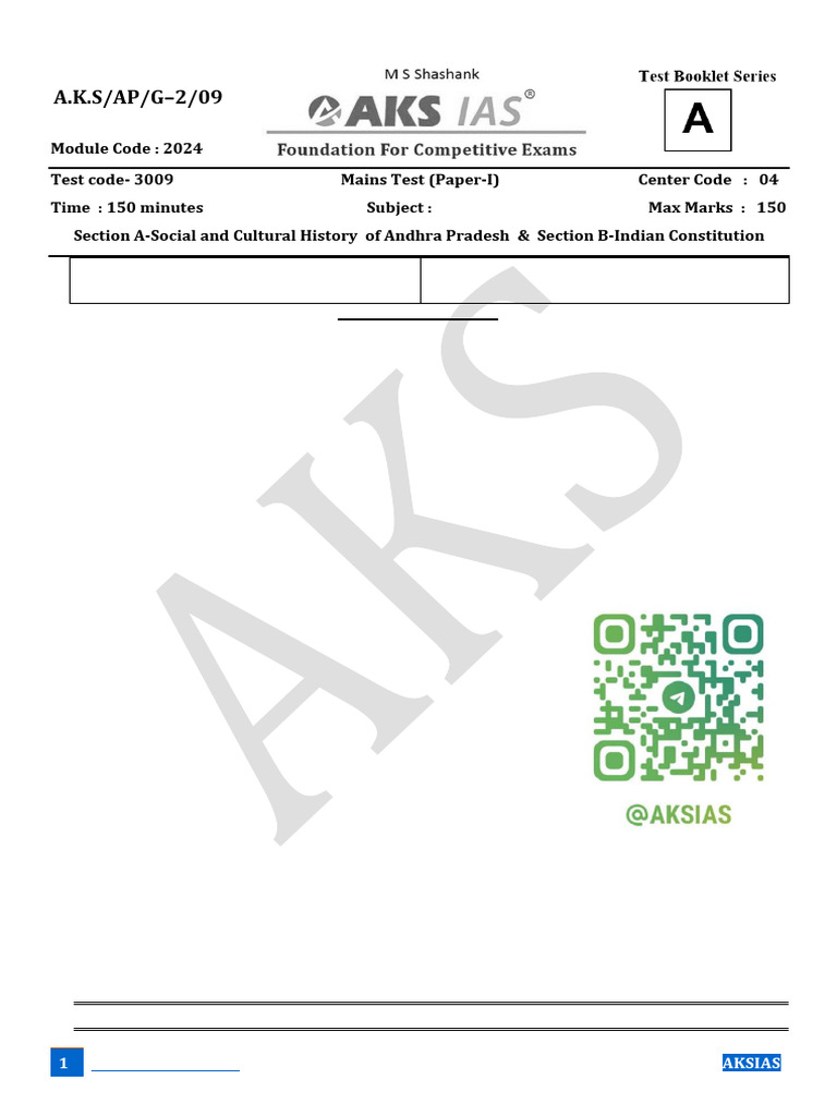 A.K.S/AP/G 2/09: Do Not Open This Booklet Until You Are Asked To | PDF