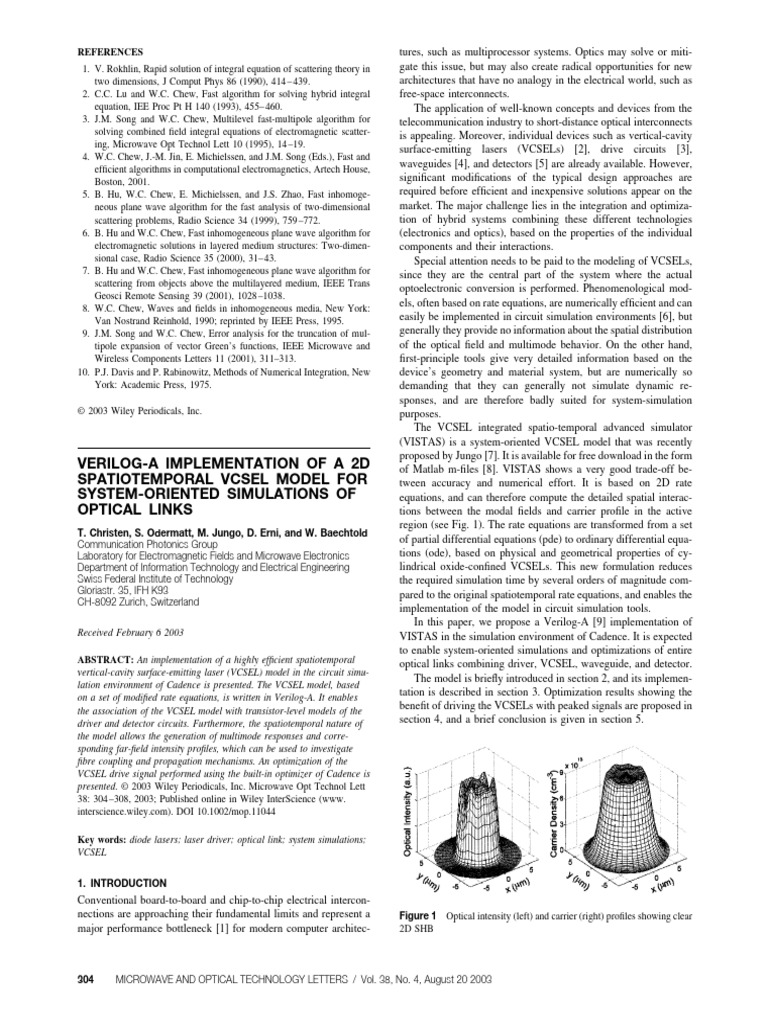Verilog-A Implementation of A 2D Spatiotemporal VCSEL Model For System-Oriented Simulations of ...