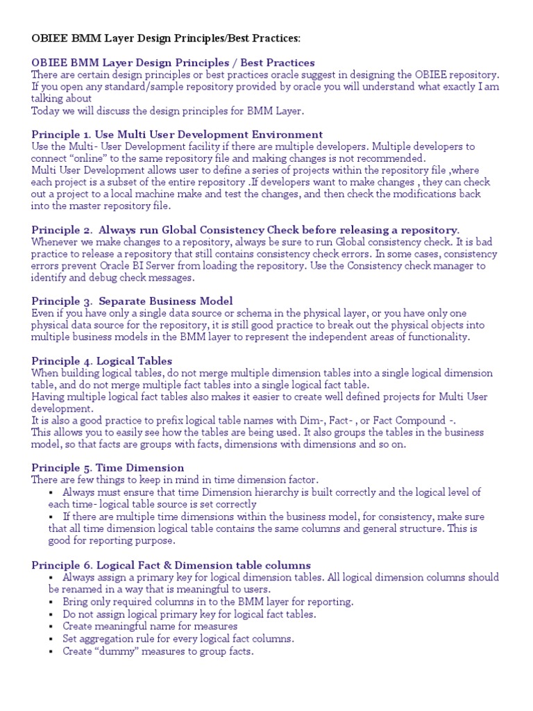 OBIEE BMM Layer Design Principles | PDF | Oracle Database | Information ...