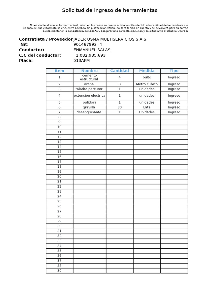 Formato Ingreso y salida de herramientas v2 (3) | PDF