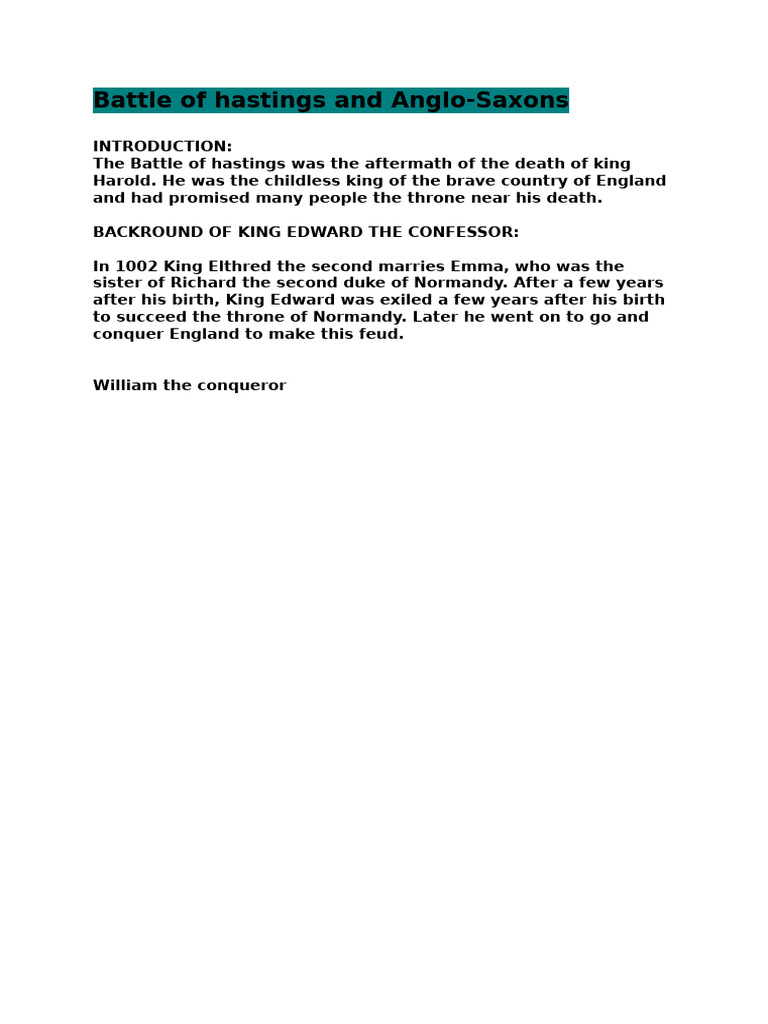 Battle of Hastings and Anglo | PDF