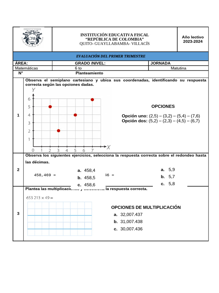 6to - Eva - Mate - 2023 | PDF | Sustracción | Aritmética