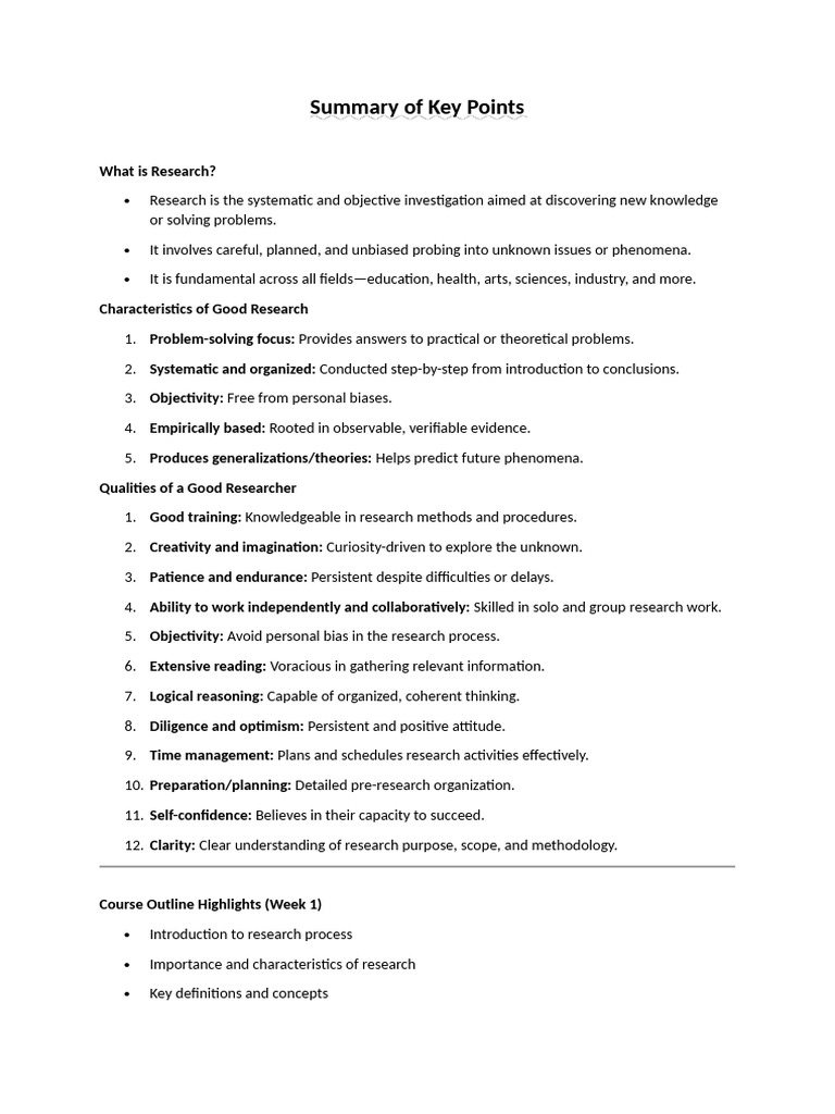 Summary of Key Points | PDF
