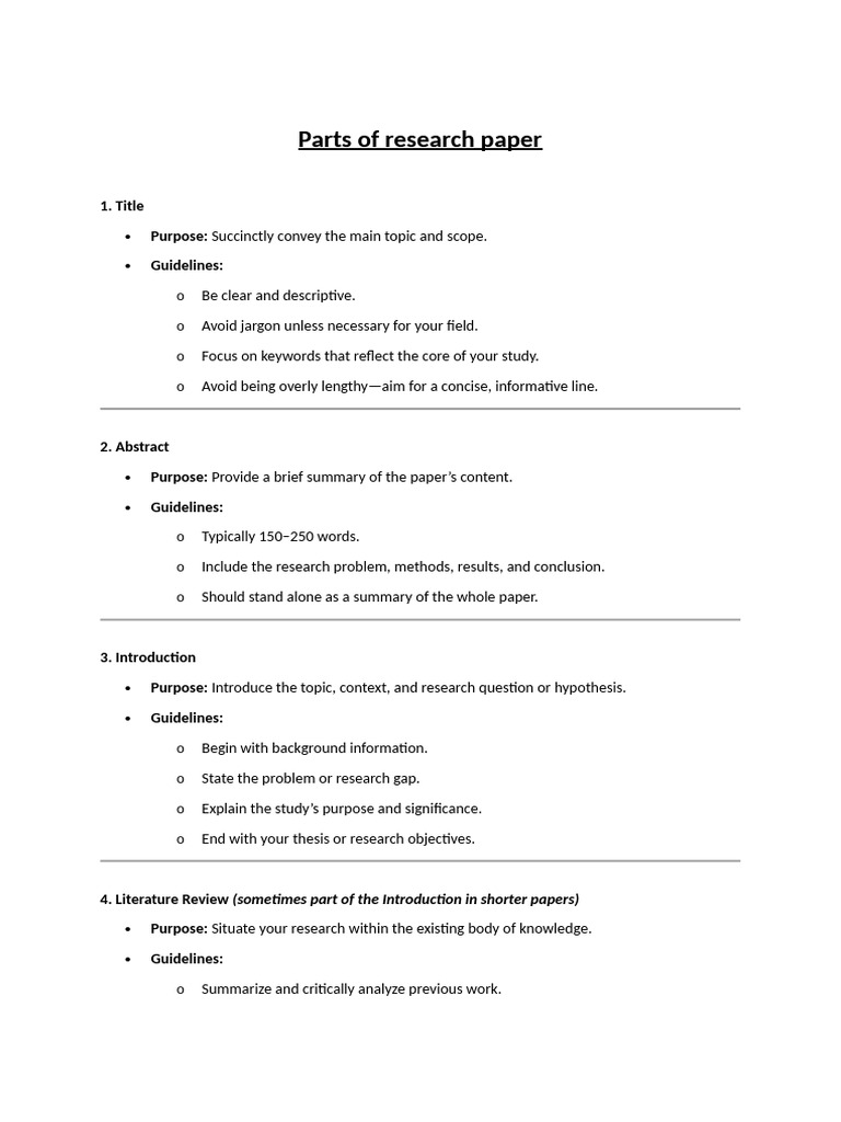 Summary of Research Paper S Parts | PDF | Abstract (Summary) | Methodology