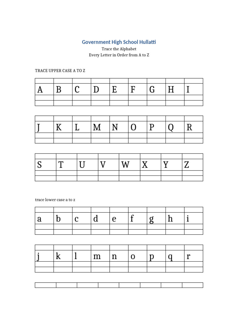 Alphabet Tracing With Lines Government High School Hullatti | PDF