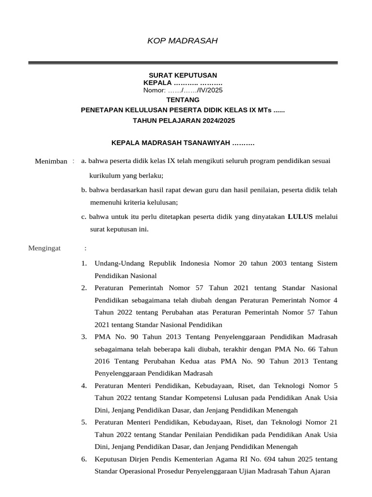 Contoh Sk Kelulusan 2025 | PDF