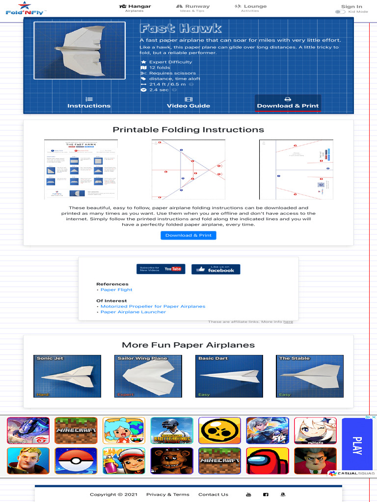Fast Hawk Paper Airplane Instructions | PDF | Airplane | Transport