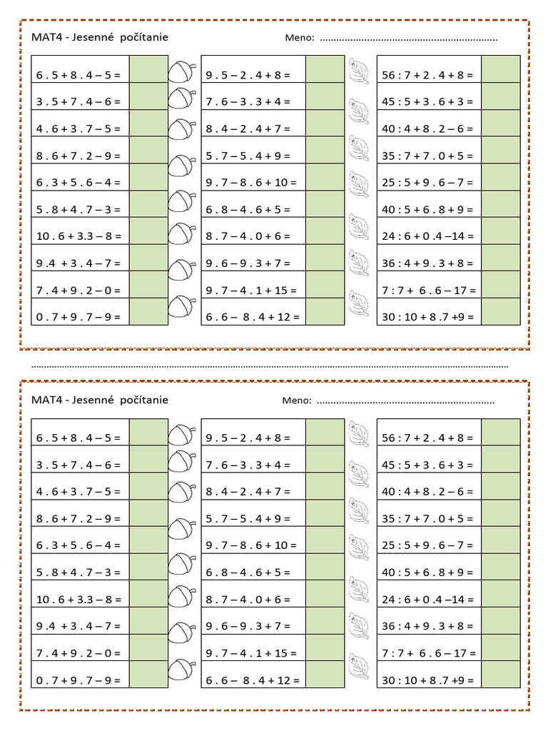 Jesenná matematika - MAT4 | PDF