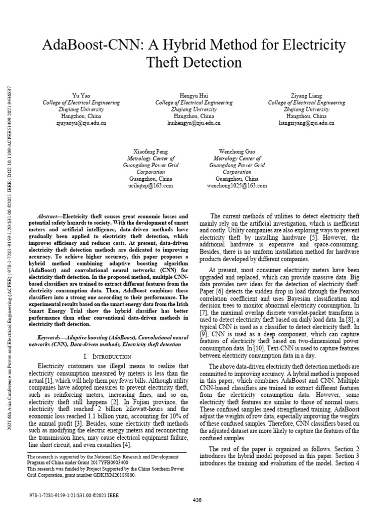 AdaBoost-CNN A Hybrid Method For Electricity Theft Detection | PDF | Applied Mathematics ...