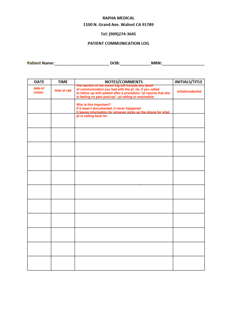 Communication Log - Fillable 2 | PDF | Medicine | Health Care