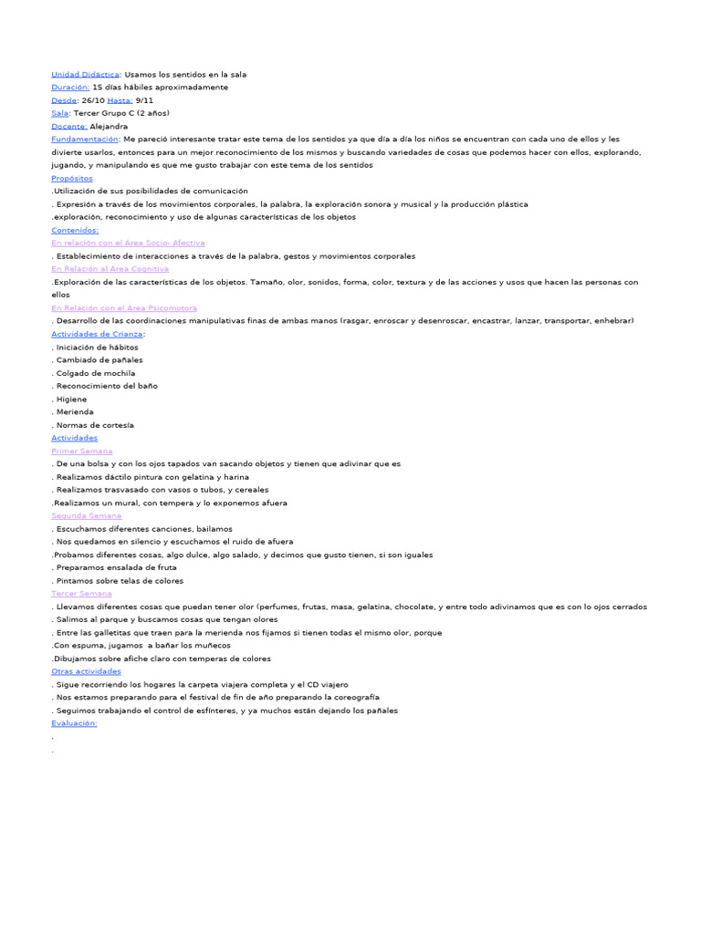 Unidad Didáctica Usamos Los Sentidos | PDF