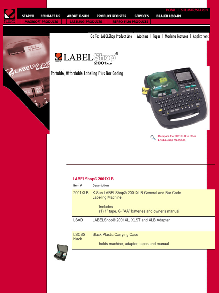 K-Sun LABELShop 2001XLB Overview | PDF