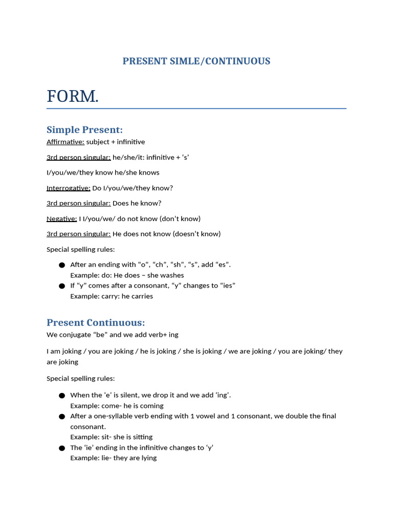 Present Simple & Continuous Lesson | PDF | Linguistics | Linguistic Morphology