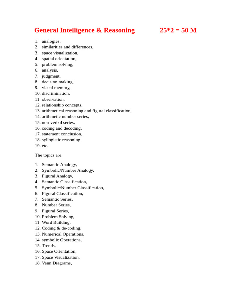 General Intelligence & Reasoning | PDF