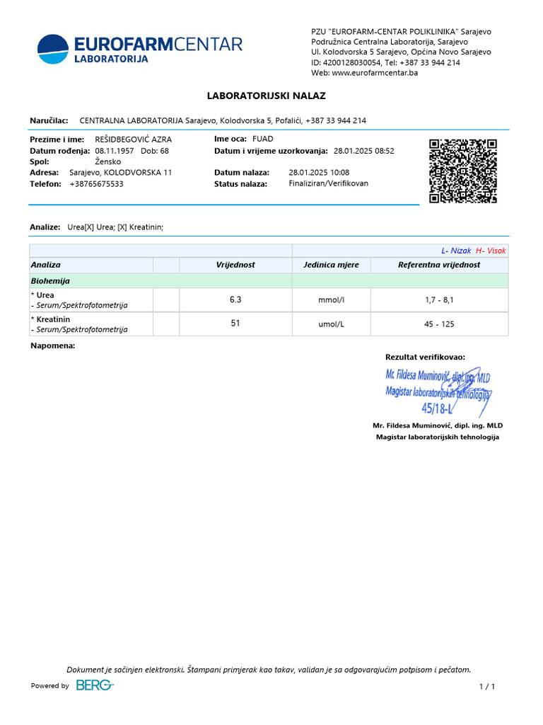 Laboratorijski Nalaz: Naručilac | PDF