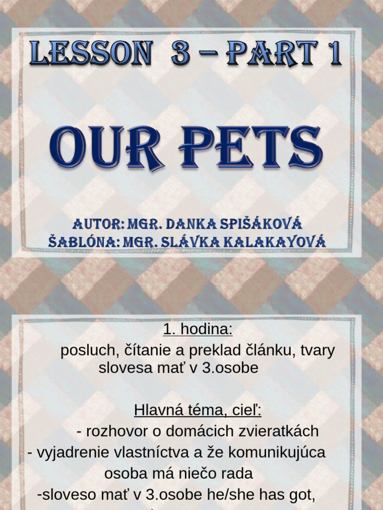 Lesson 3 - OUR PETS-part 1 | PDF