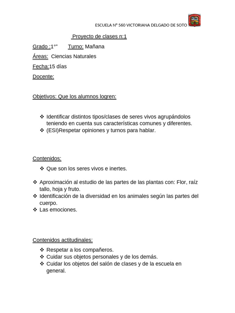 Proyecto #1 DE CLASES 560 | PDF | Escuelas