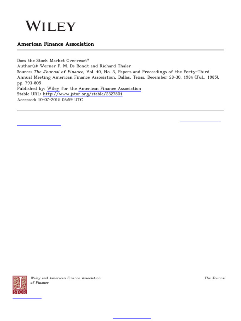 Does The Stock Market Overreact? | PDF | Capital Asset Pricing Model ...