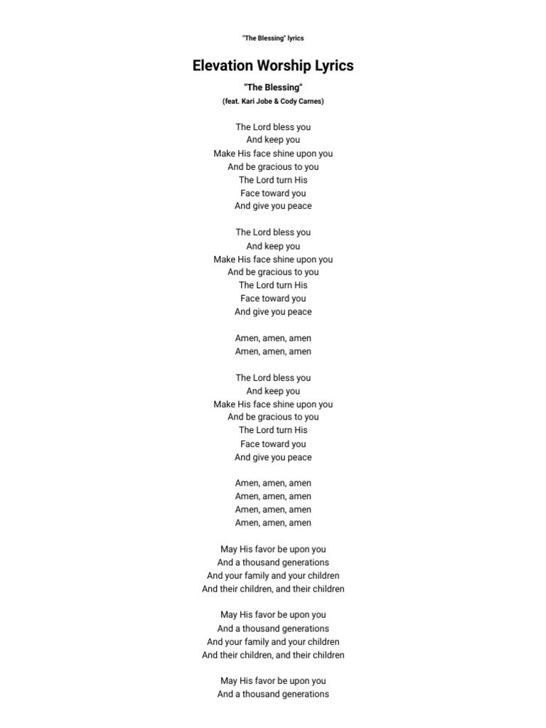 The Blessing Lyrics Overview | PDF | Christian Songs | Pop Music