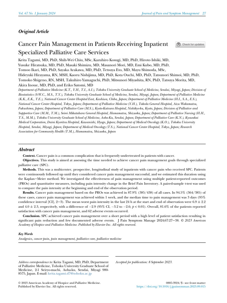 Cancer Pain Management in Patients Receiving Inpatient | PDF | Opioid ...