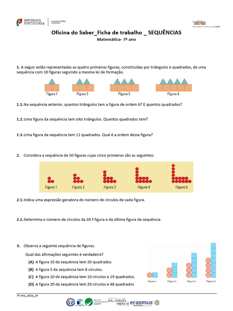 Oficina Do Saber - Ficha de Trabalho Nº20 - Sequências | PDF | Sequência | Matemática