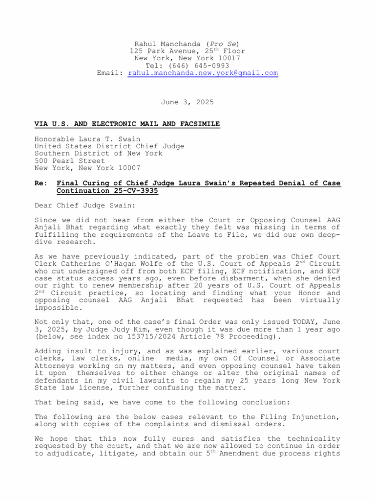 Final Curing of Chief Judge Laura Swain's Repeated Denial of Case ...