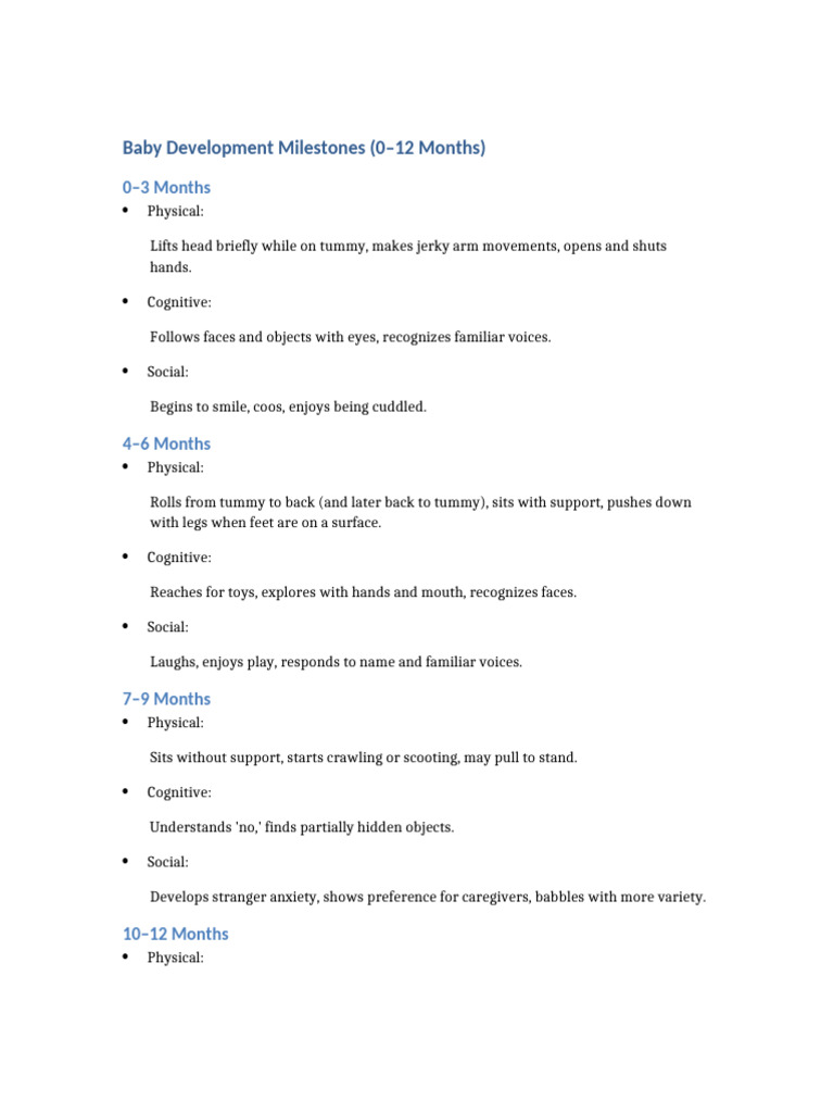 Baby Development Milestones | PDF