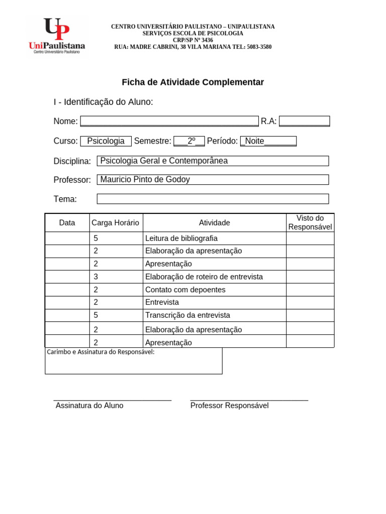 Ficha de Atividade Complementar | PDF