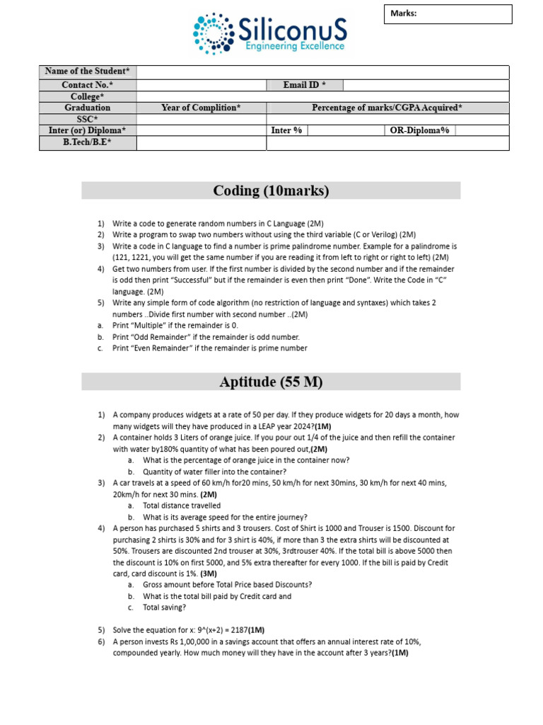 Question Paper For Complete Freshers-2 | PDF | Interest | Mathematics