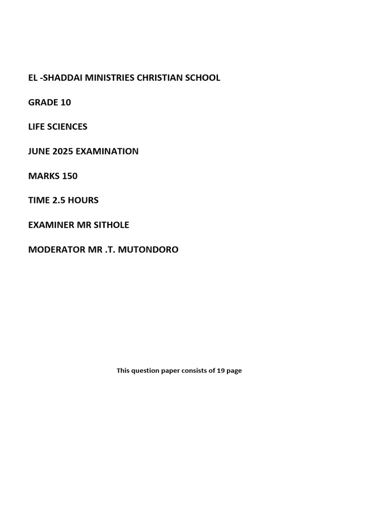 Grade 10 Life Sciences June 2025 Exam | PDF | Cell (Biology) | Soil